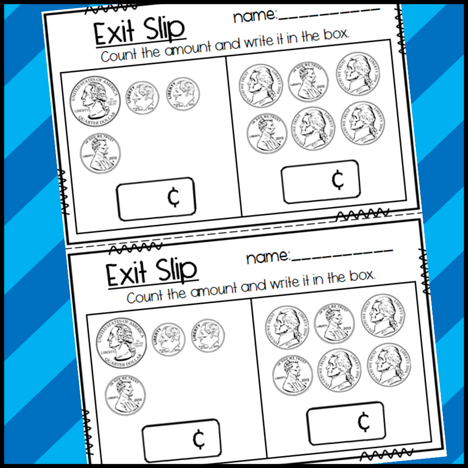 Counting Coins Exit Slips: Penny, Nickel, Dime, and Quarter | Made By ...