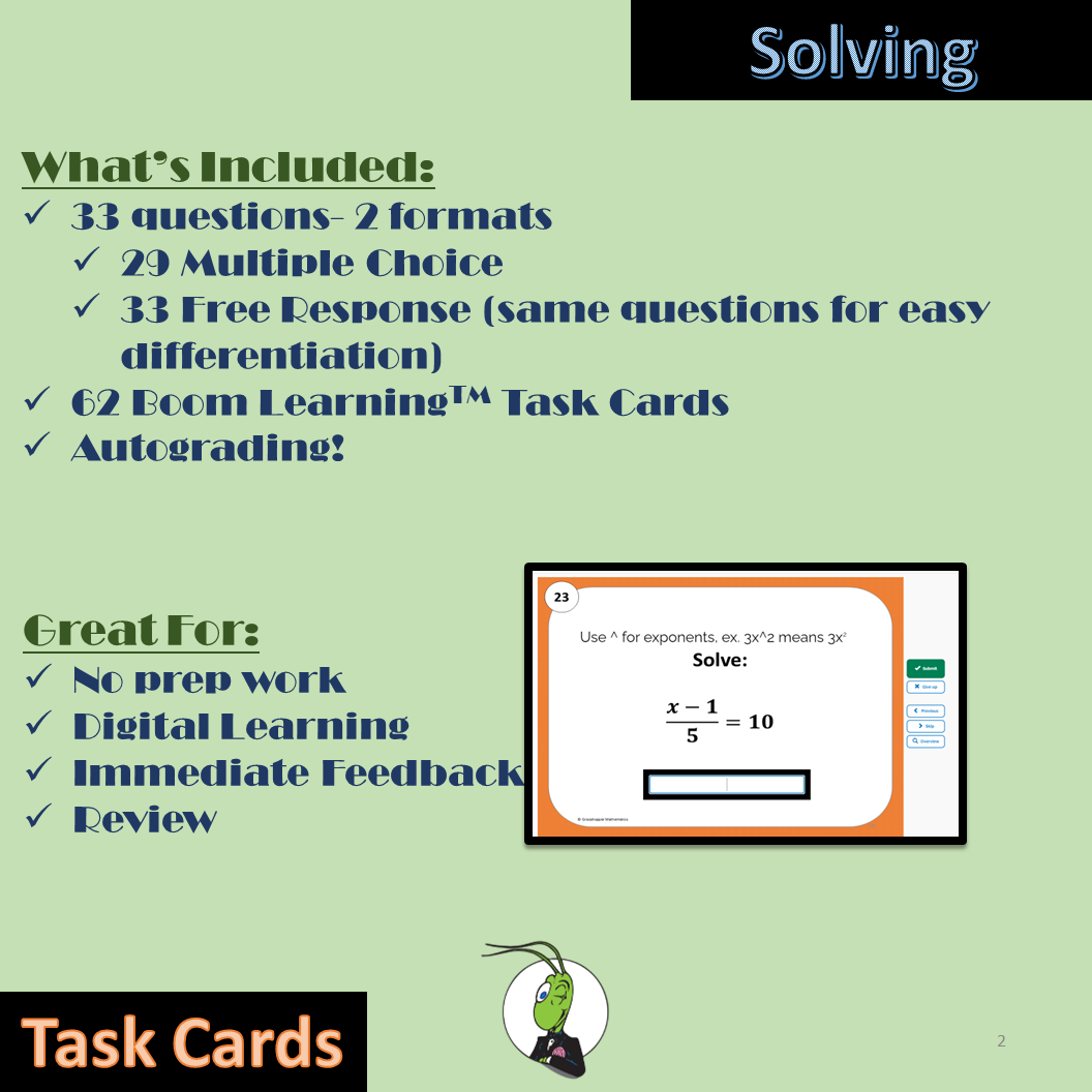 Simplify Expressions and Solve Equations #2 Boom Task Cards | Made By ...