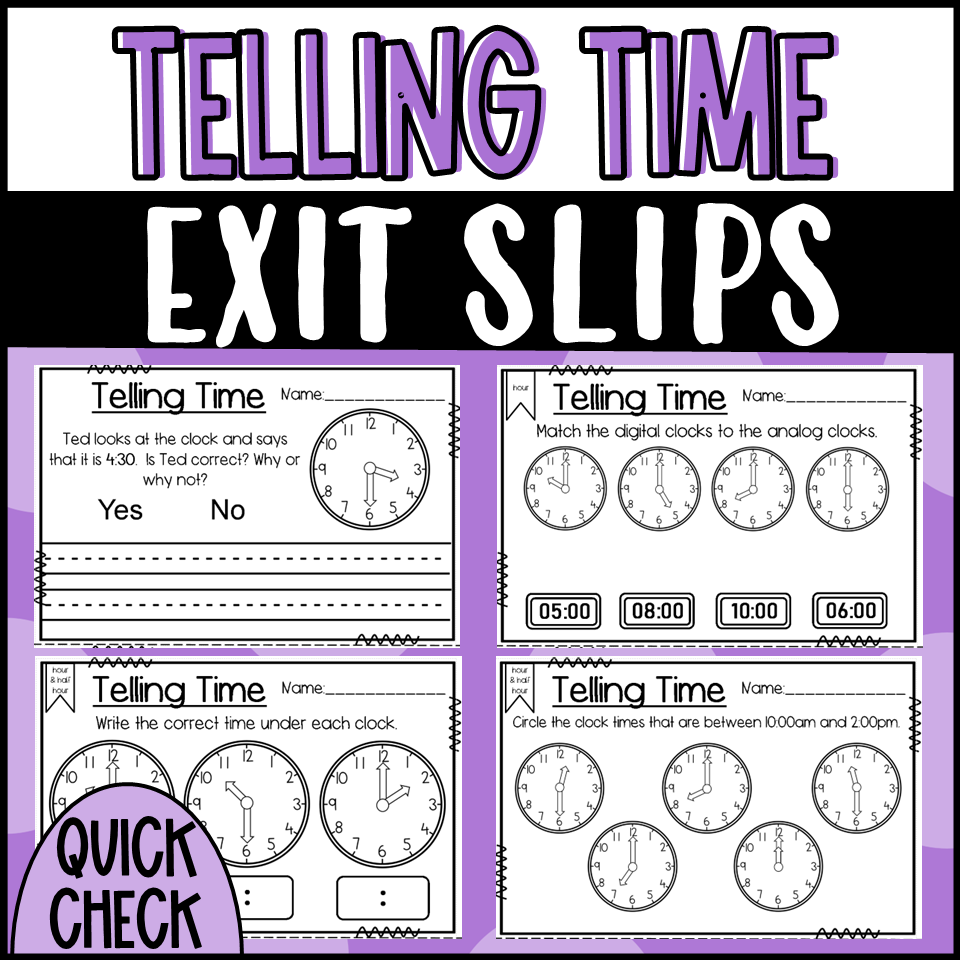 Telling Time Exit Slips: Hour and Half Hour | Made By Teachers