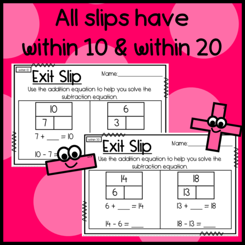 Using Addition to Subtract Exit Slips | Made By Teachers