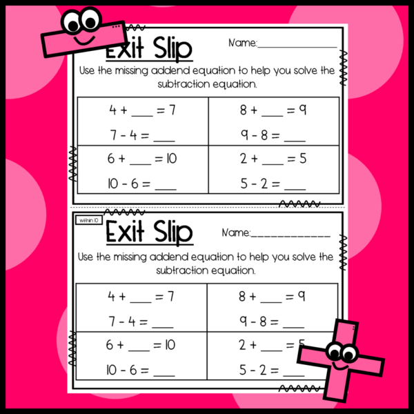 Using Addition to Subtract Exit Slips | Made By Teachers