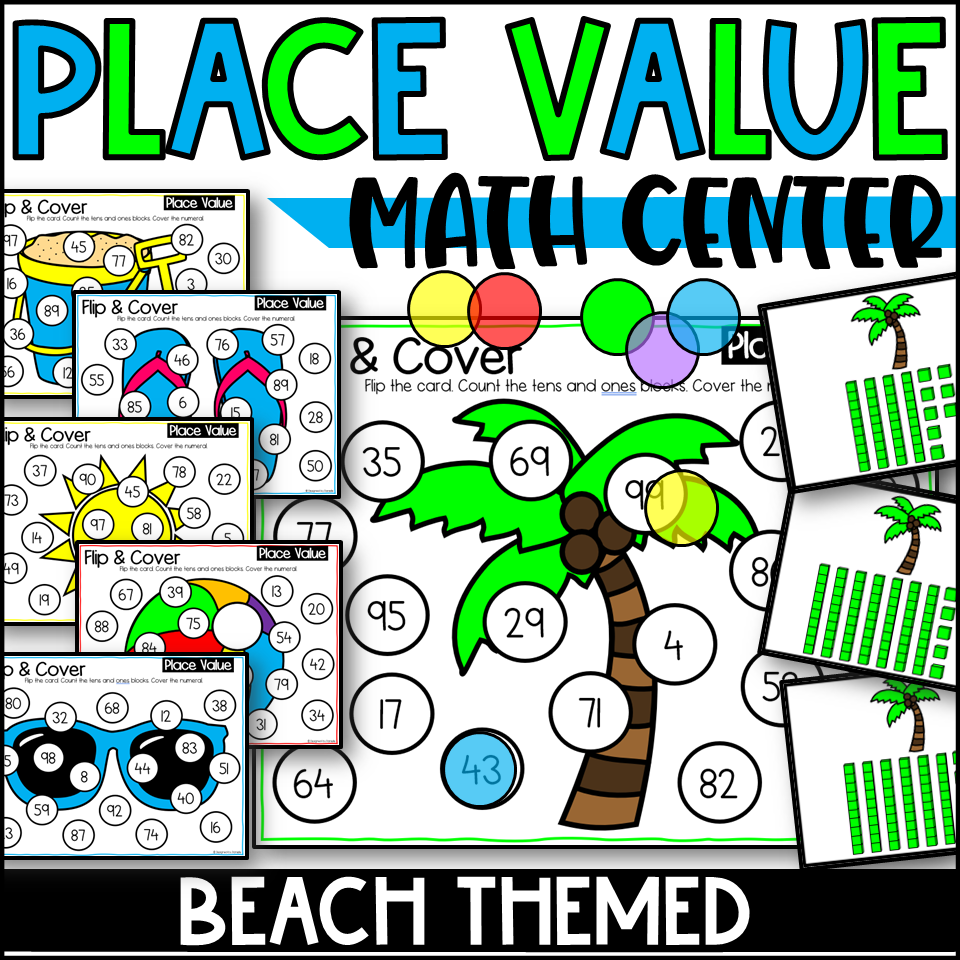 Beach Place Value Math Mats Flip and Cover | Made By Teachers