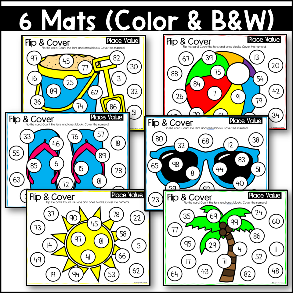 Beach Place Value Math Mats Flip and Cover | Made By Teachers