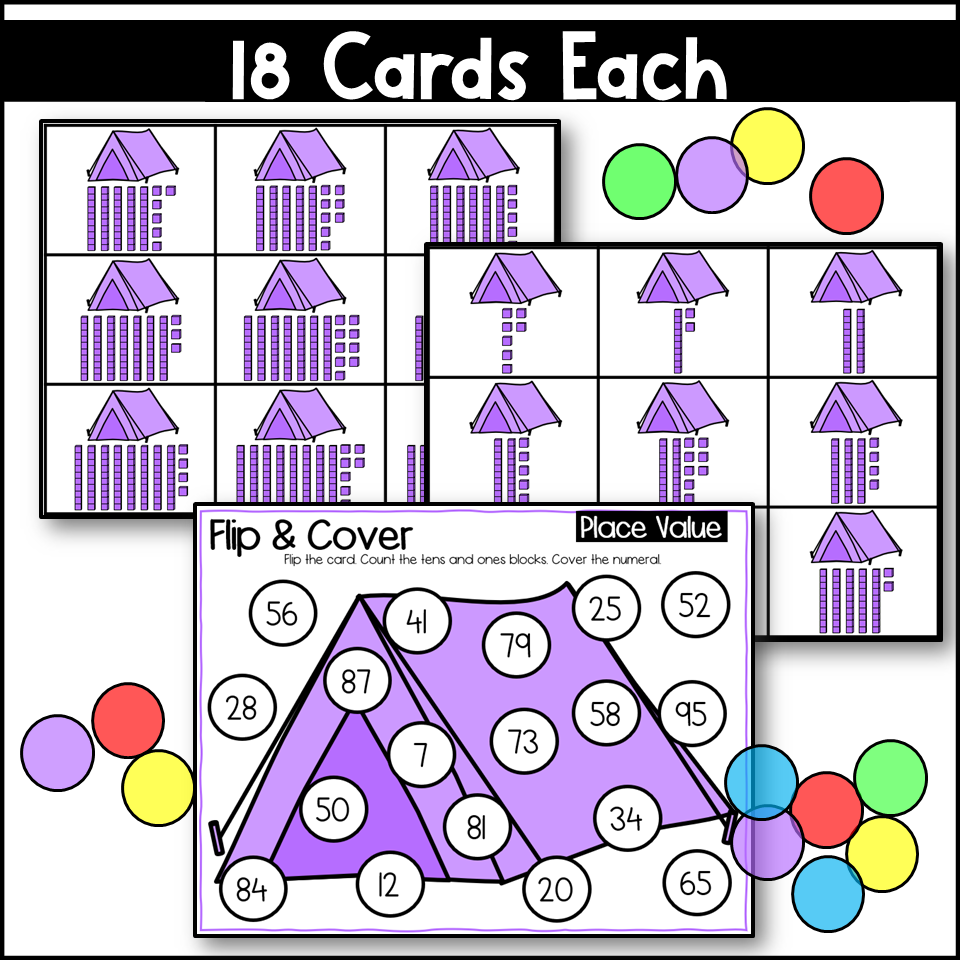 Camping Place Value Math Mats Flip and Cover Camp Day | Made By Teachers