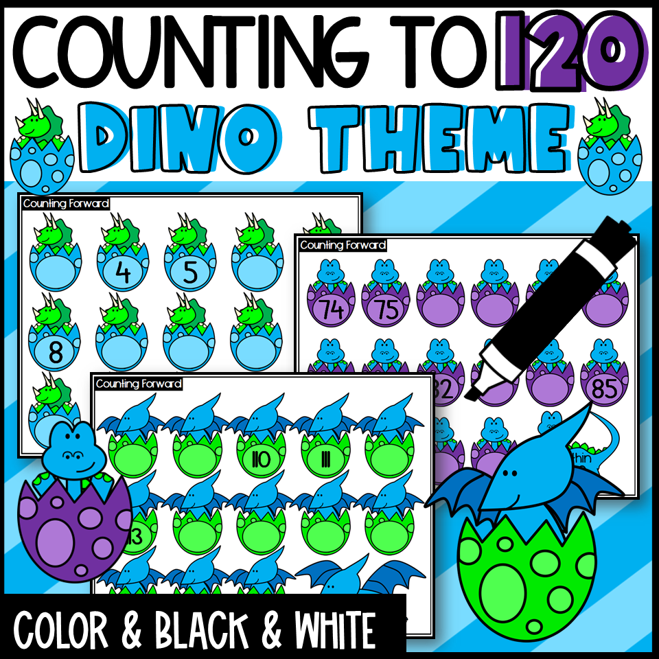 Dinosaur Counting to 120 Math Center | Made By Teachers