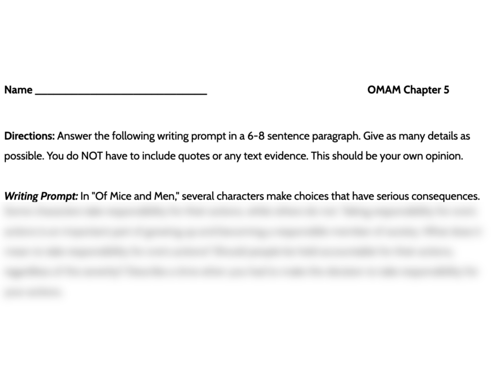 Of Mice and Men Ch. 5 Writing Prompt: Taking Responsibility for Our ...