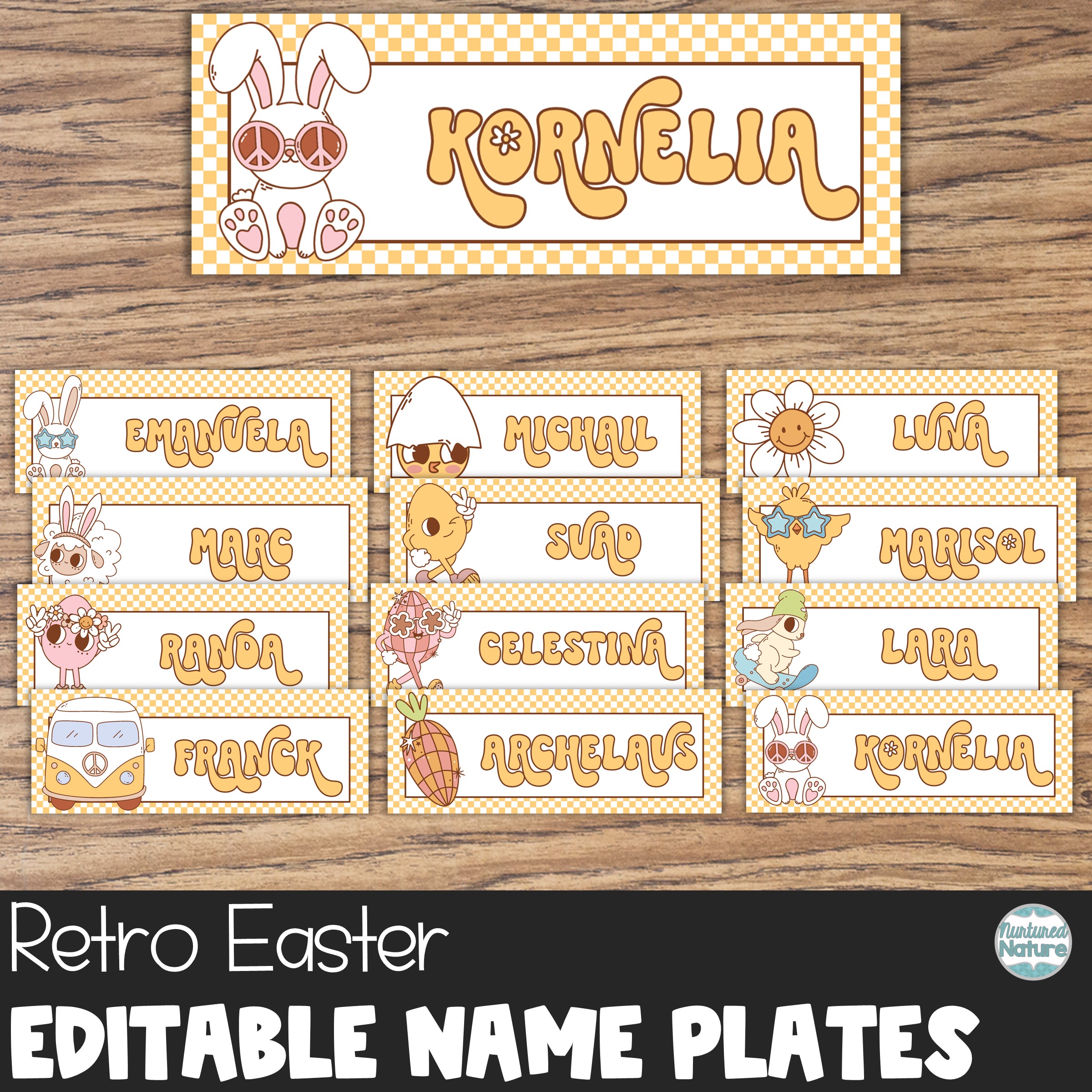 Editable Name Plates - Retro Easter Name Tags for Desks | Made By Teachers