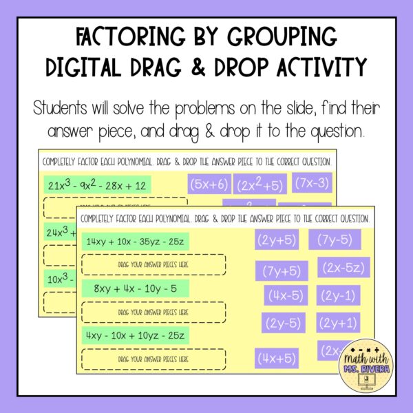 Factoring Polynomials by Grouping Drag & Drop Digital Activity | Made ...