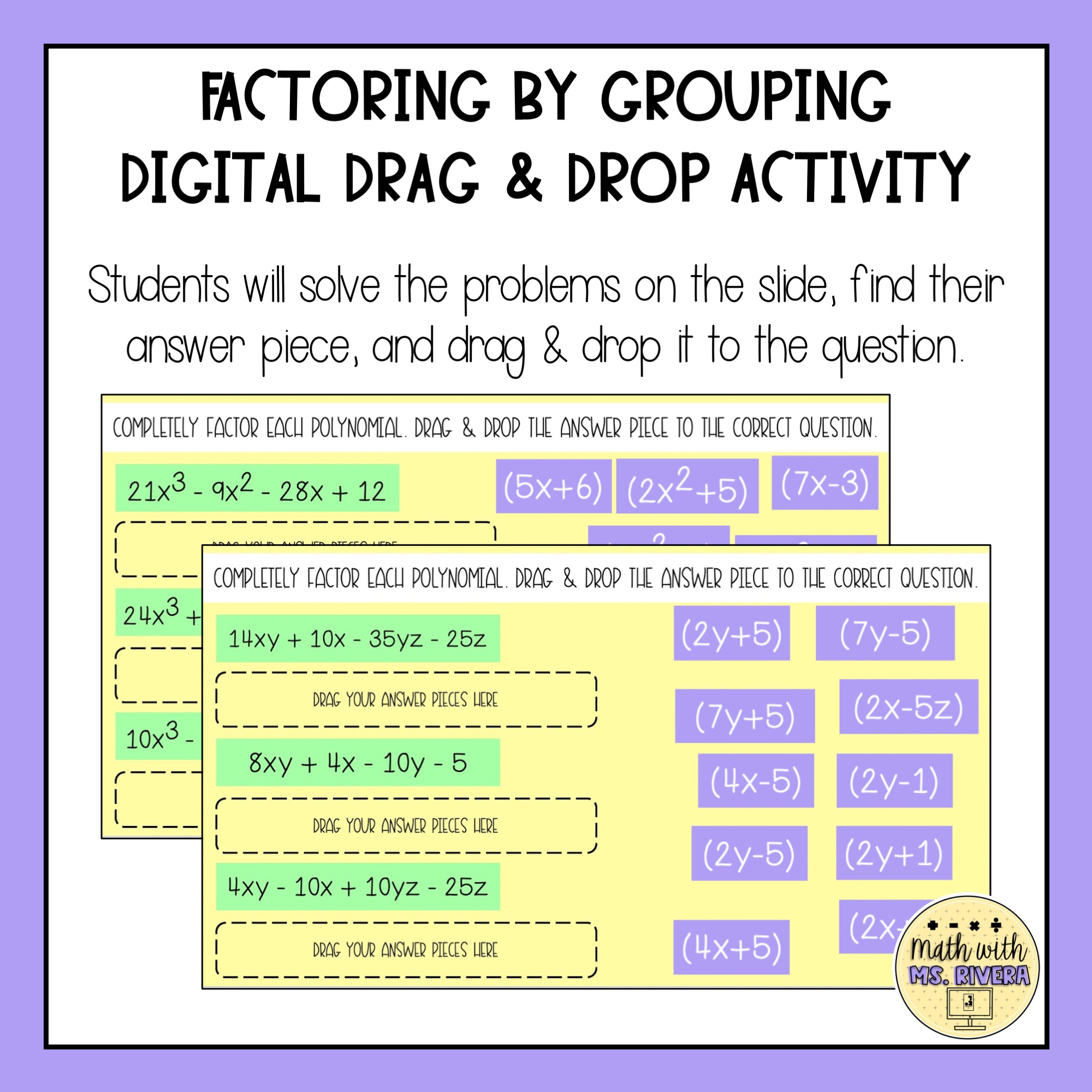 Factoring Polynomials by Grouping Drag & Drop Digital Activity | Made ...