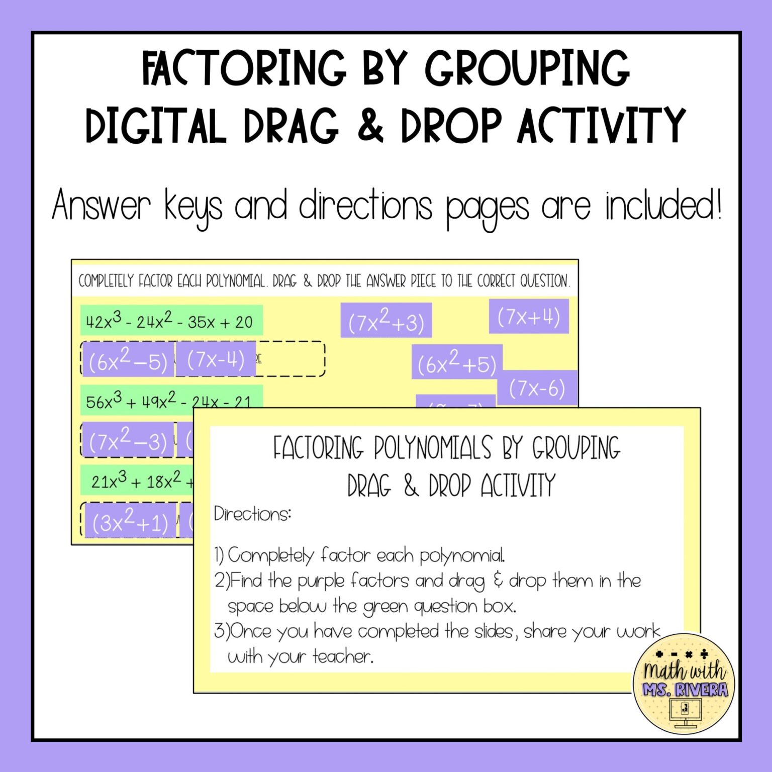 Factoring Polynomials by Grouping Drag & Drop Digital Activity | Made ...