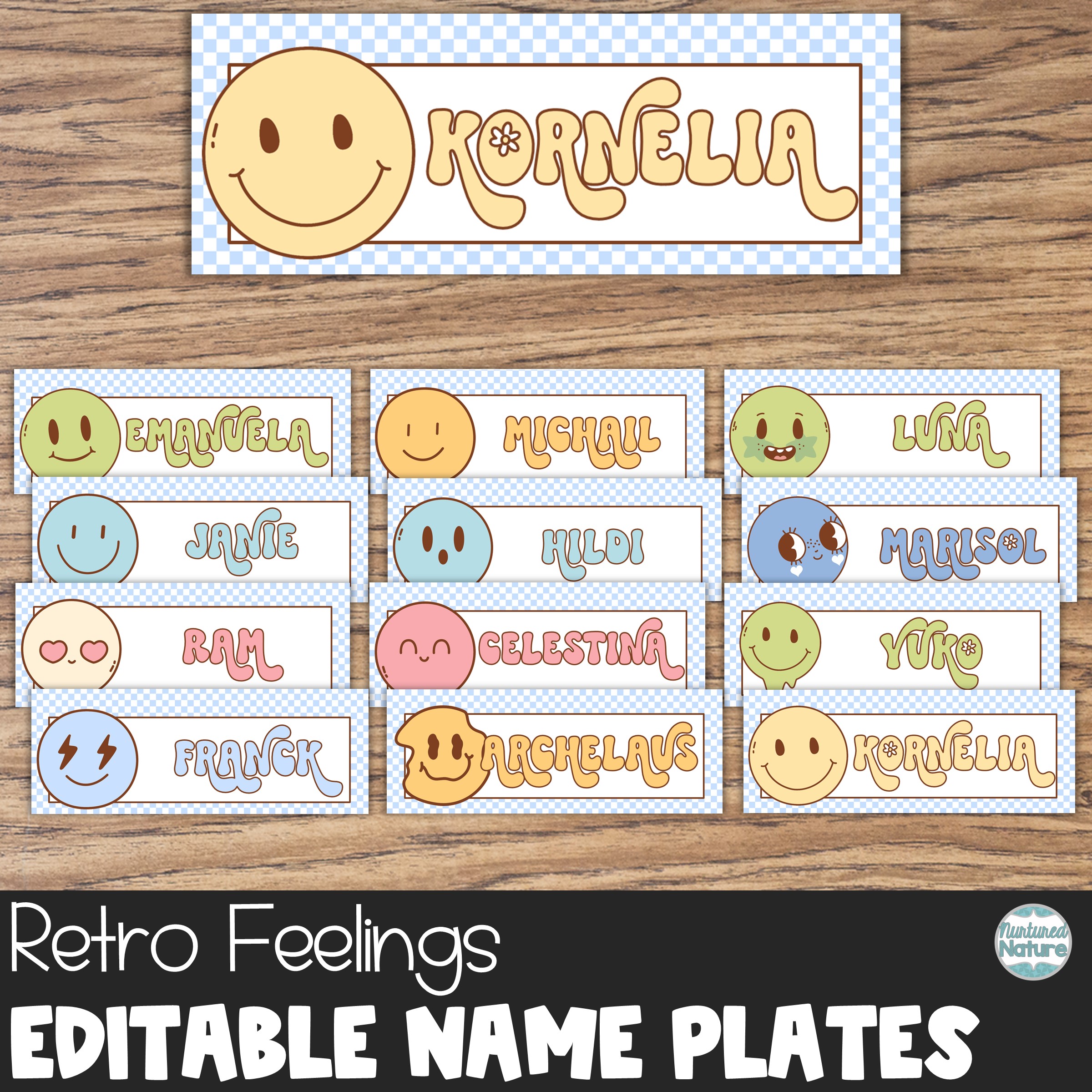 Editable Name Plates - Emotions Retro Name Tags for Desks | Made By ...