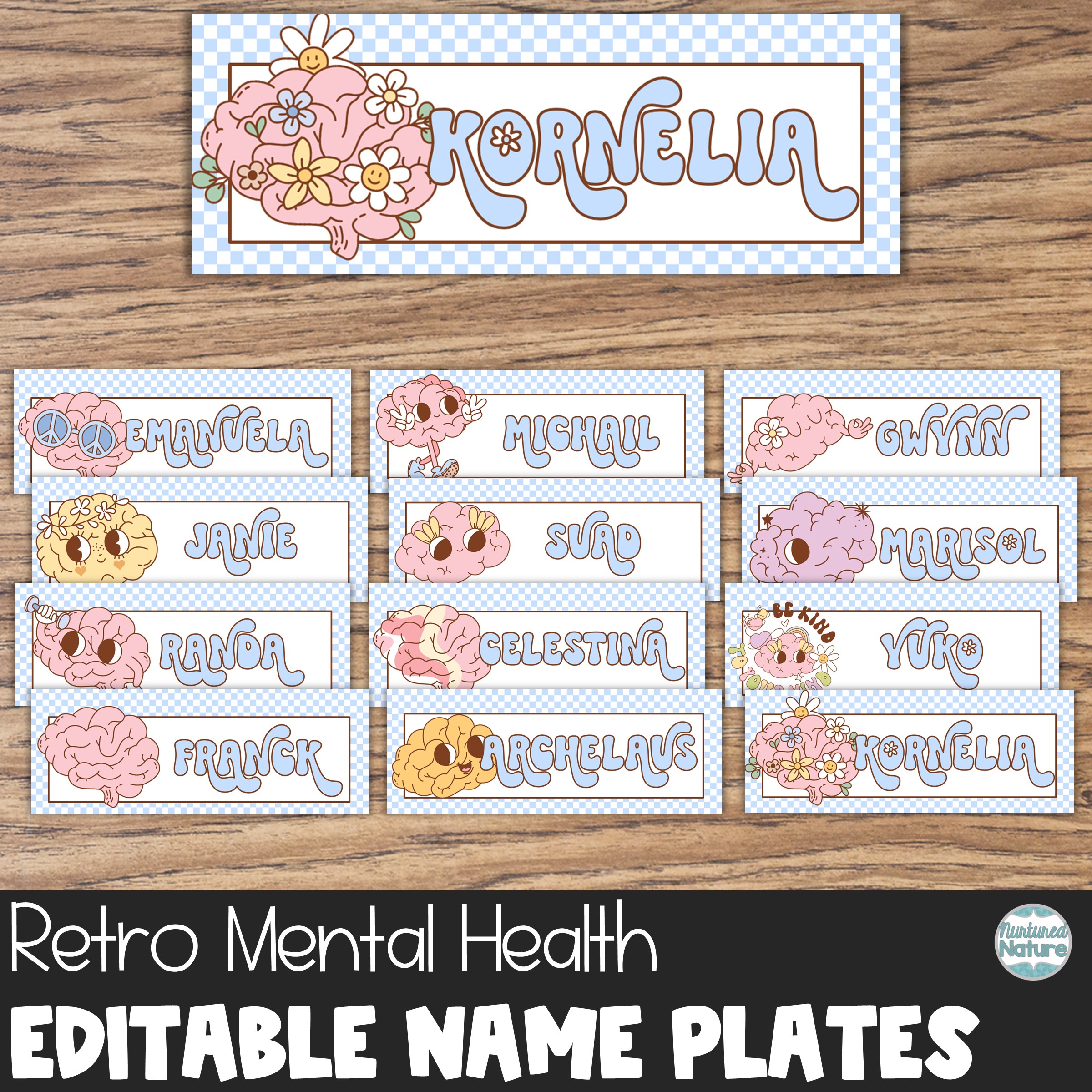 Editable Name Plates - Retro Brains Name Tags for Desks | Made By Teachers
