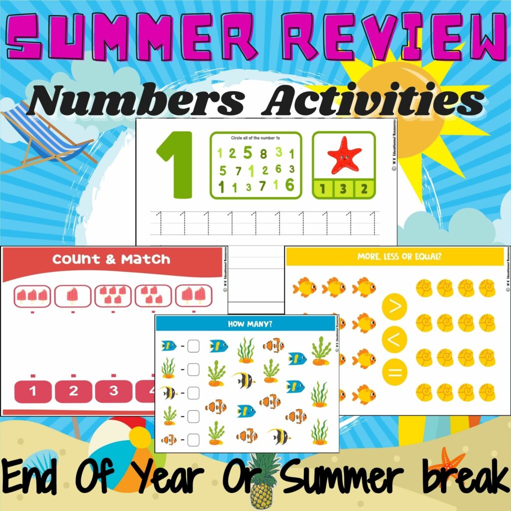 Summer Review Numbers Activities Trace count Worksheets End of Year ...