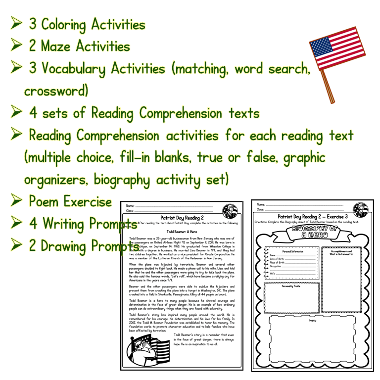Patriot Day No-Prep ELA Worksheets | Made By Teachers
