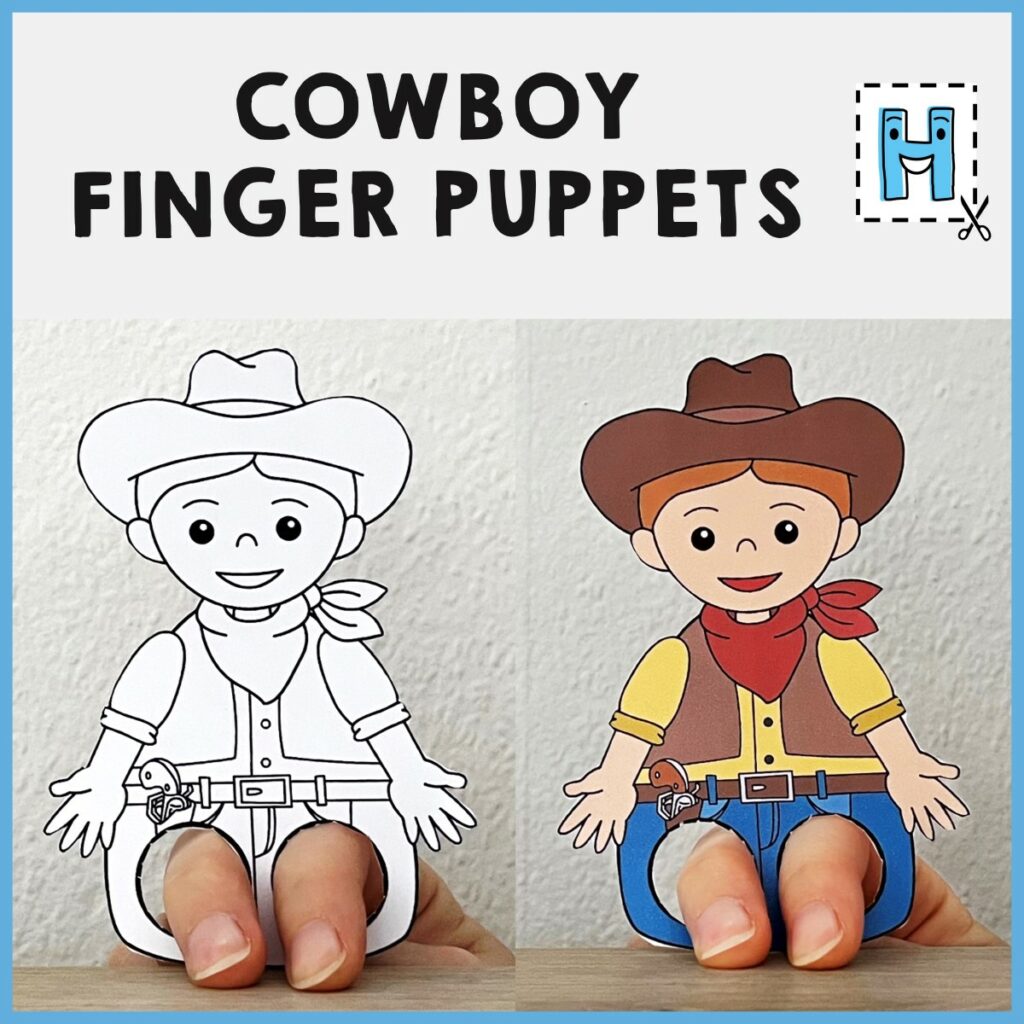Cowboy Finger Puppet Printable Wild West Coloring Paper Craft Activity ...