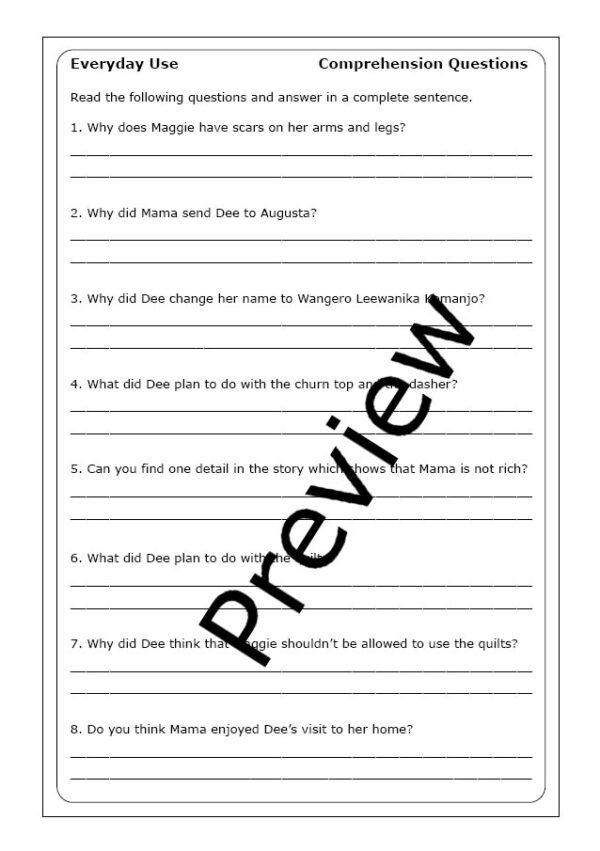 Alice Walker "Everyday Use" worksheets - Made By Teachers