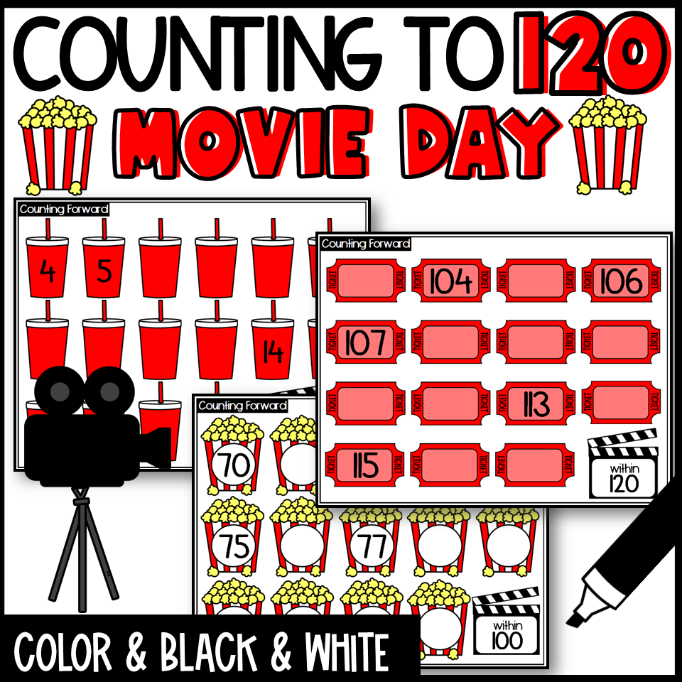 Movie Day Counting to 120 Activity Math Mats | Made By Teachers