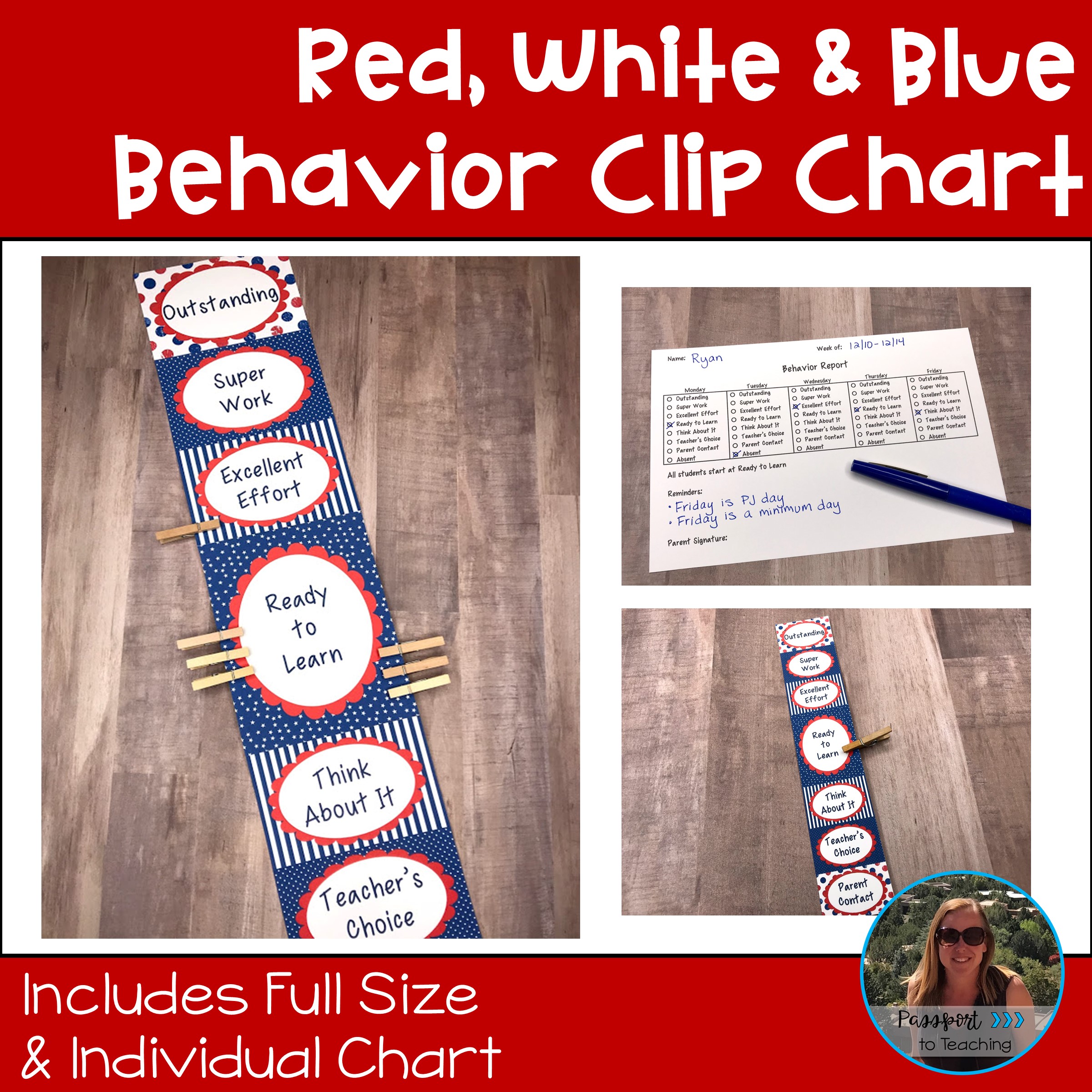 Red White and Blue Behavior Clip Chart | Made By Teachers