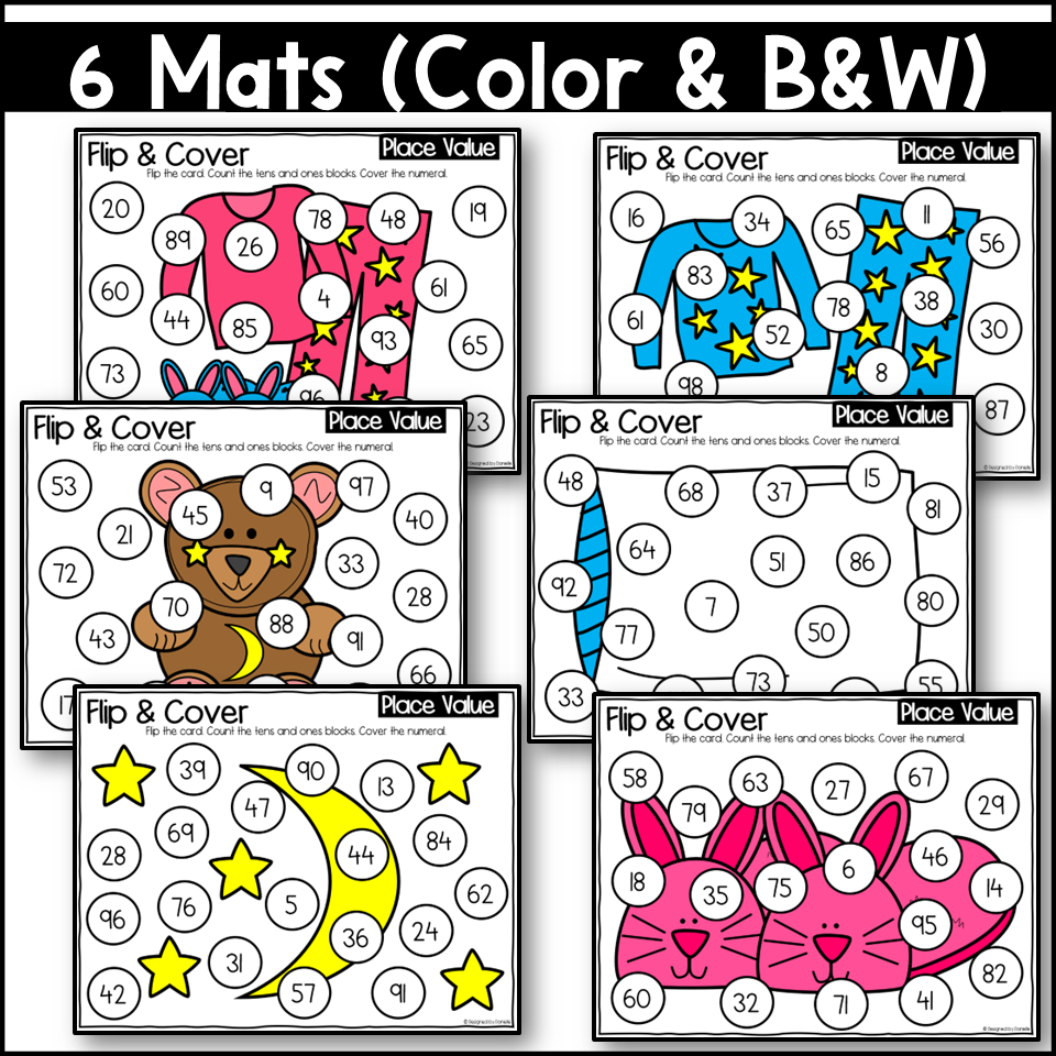 Pajama Place Value Math Mats Flip and Cover | Made By Teachers