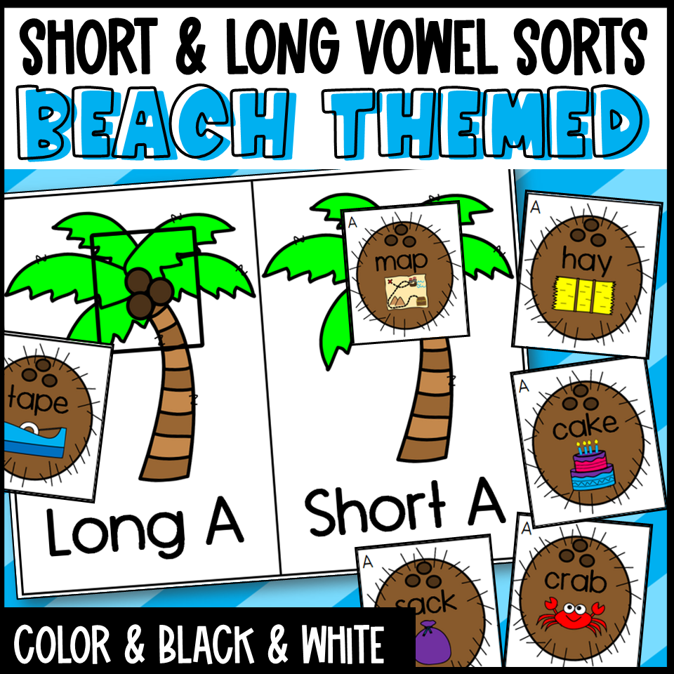 Short and Long Vowel Sorts Beach Themed Sorting Mats Literacy Center ...