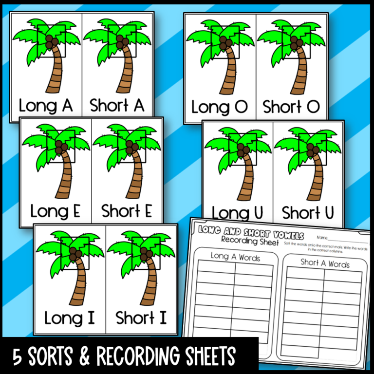 Short and Long Vowel Sorts Beach Themed Sorting Mats Literacy Center ...