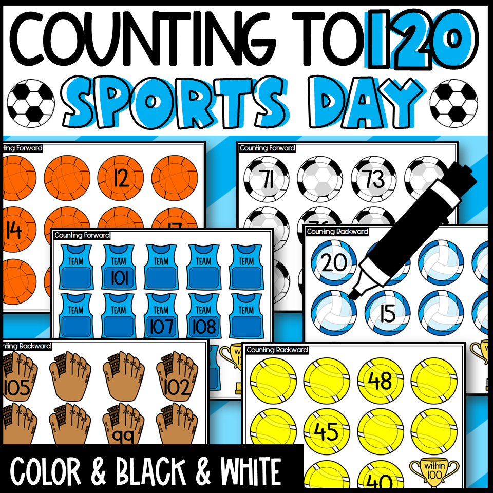 Sports Day Counting to 120 Activity Math Mats Field Day Theme | Made By ...