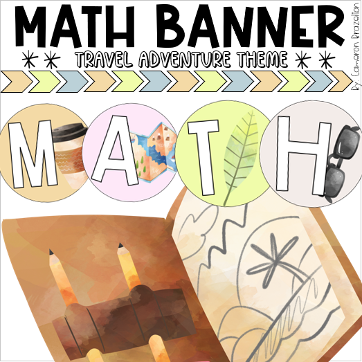 Math Banner Class Decor Bulletin Board Travel Adventure Watercolor ...