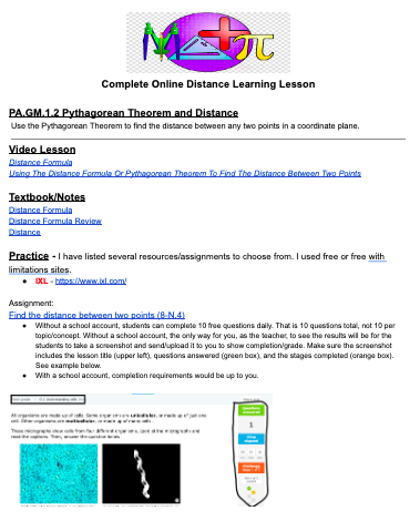 Complete Online Distance Learning 8th Math Pythagorean Theorem ...