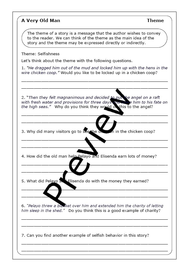 Gabriel Garcia Marquez "A Very Old Man with Enormous Wings" worksheets ...