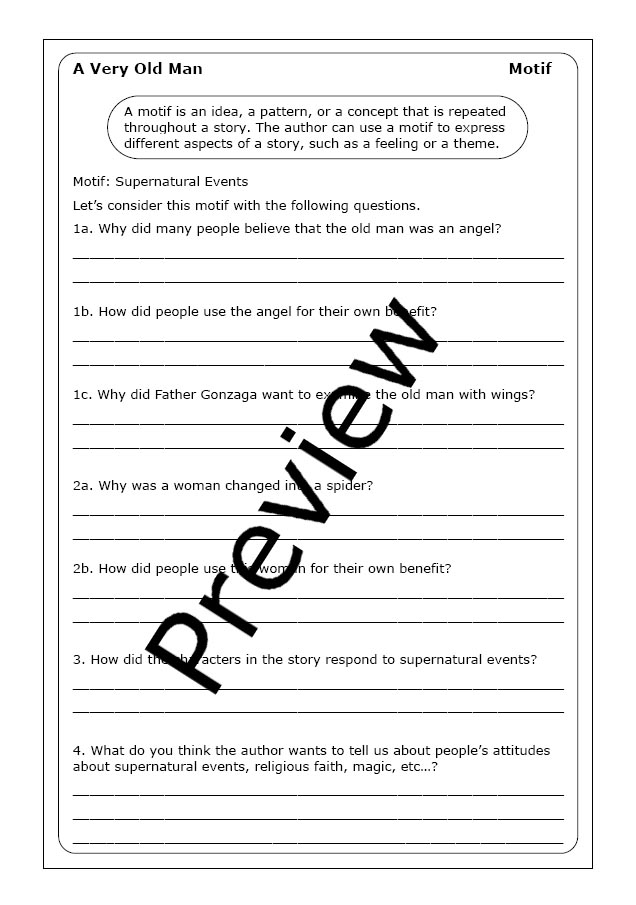 Gabriel Garcia Marquez "A Very Old Man with Enormous Wings" worksheets ...