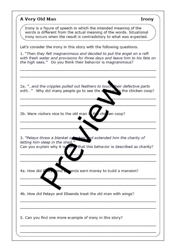 Gabriel Garcia Marquez "A Very Old Man with Enormous Wings" worksheets ...