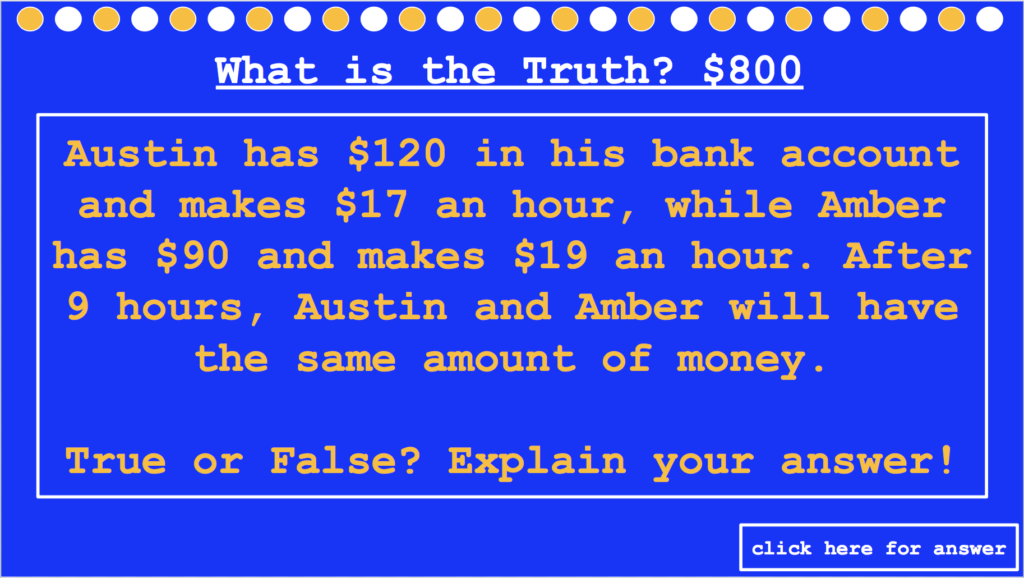 Solving Equations with Variables on Both Sides Jeopardy Style Template ...