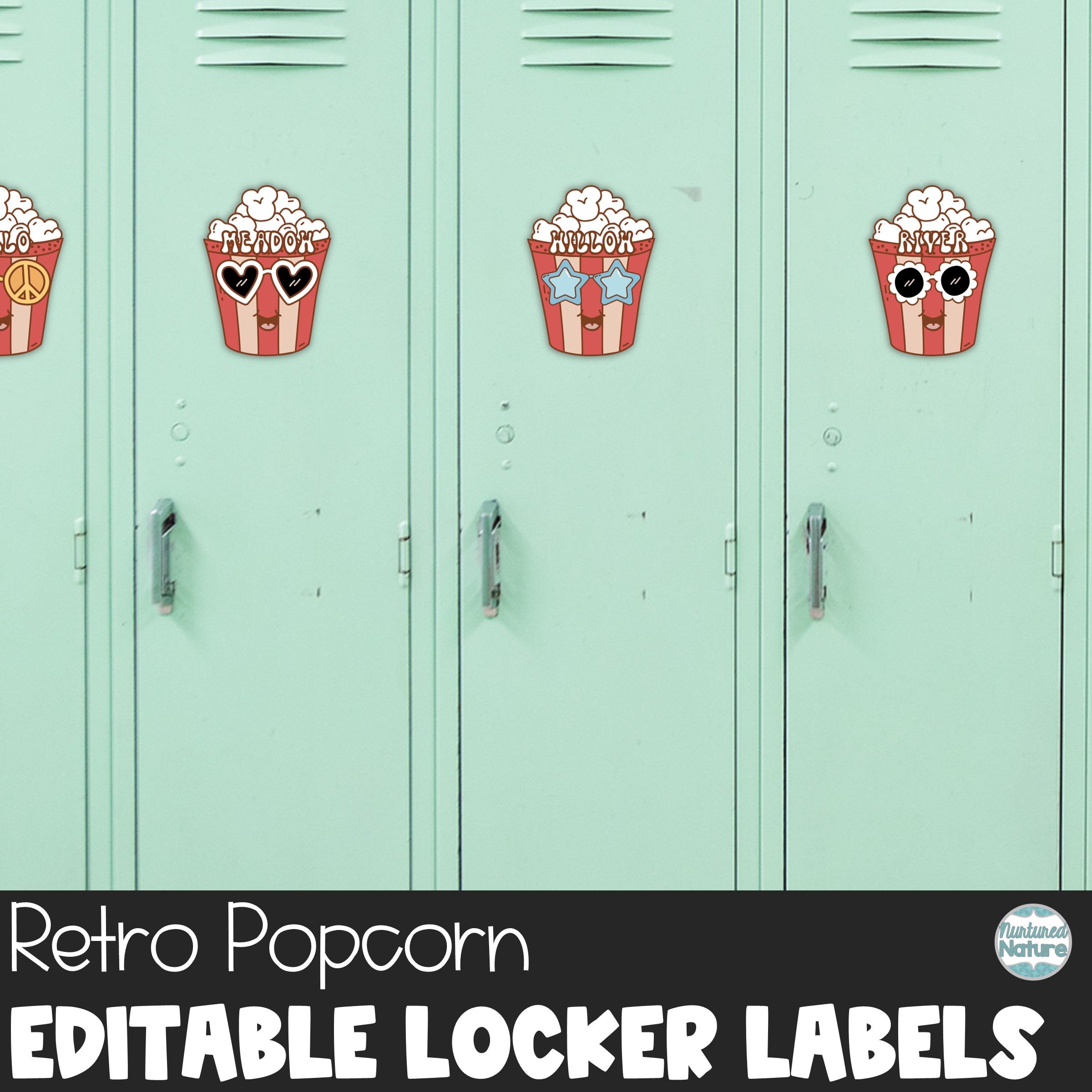 Groovy Retro Popcorn Name Tags - Editable Locker Labels or Cubby Tags ...