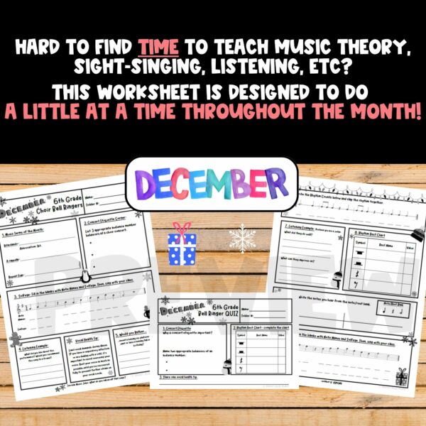 December 6th Grade Choir Curriculum Monthly Worksheet, Quiz & Answer ...
