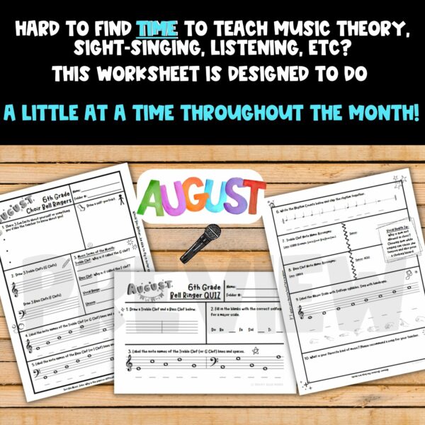 August 6th grade Choir Curriculum Monthly Worksheet, Quiz & Answer Key ...
