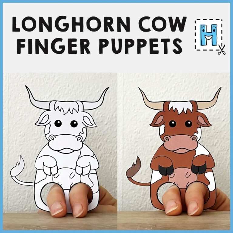 Longhorn Cow Finger Puppet Printable Wild West Coloring Paper Craft ...
