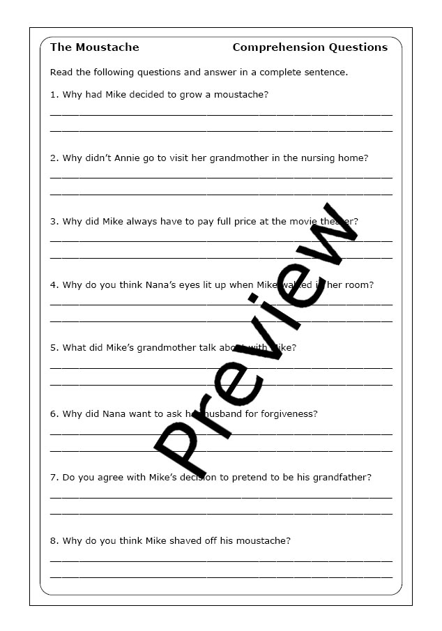 Robert Cormier "The Moustache" worksheets | Made By Teachers