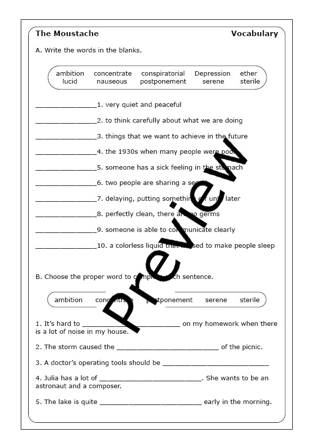 Robert Cormier "The Moustache" worksheets | Made By Teachers
