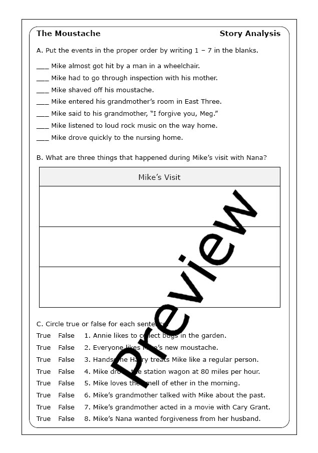 Robert Cormier "The Moustache" worksheets | Made By Teachers