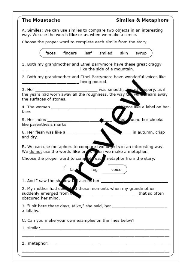 Robert Cormier "The Moustache" worksheets | Made By Teachers