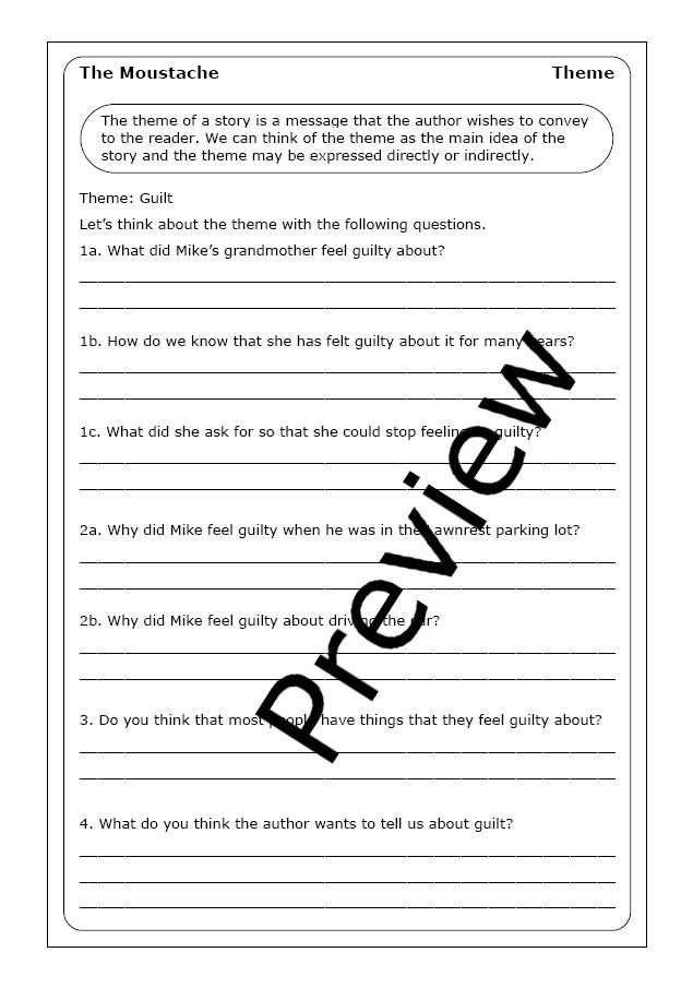 Robert Cormier "The Moustache" worksheets | Made By Teachers