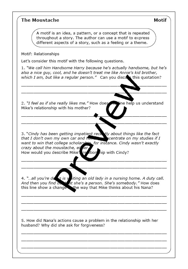 Robert Cormier "The Moustache" worksheets | Made By Teachers
