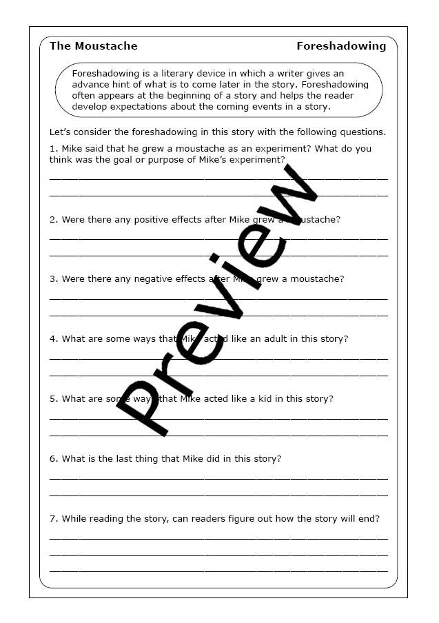 Robert Cormier "The Moustache" worksheets | Made By Teachers