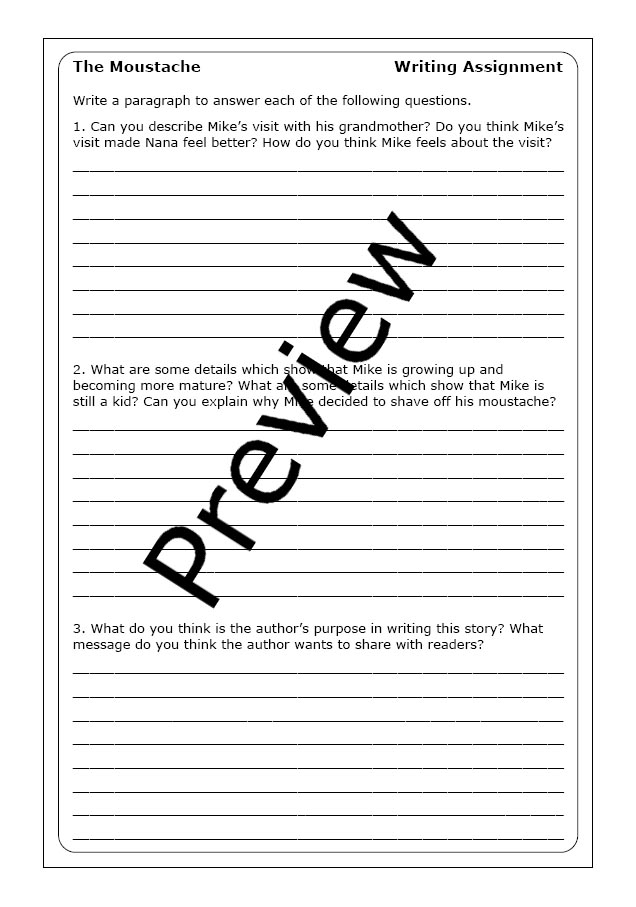 Robert Cormier "The Moustache" worksheets | Made By Teachers