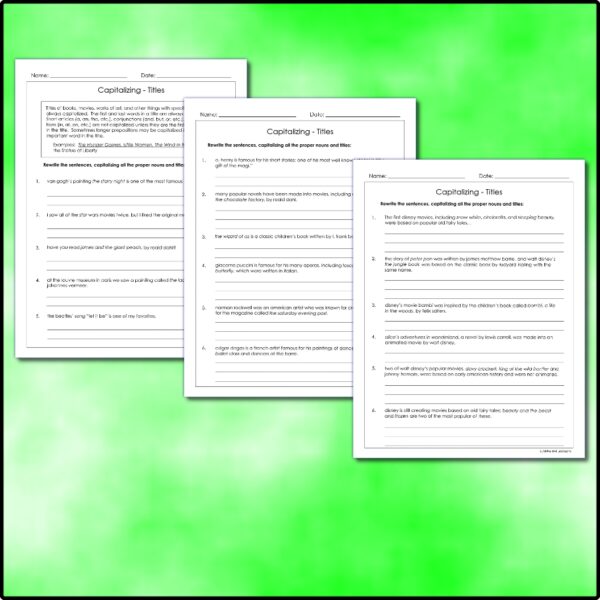Capitalizing Titles - 3 Practice Worksheets - Grades 3-4-5 - Google ...