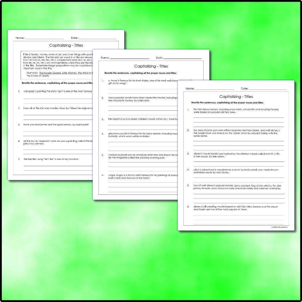 Capitalizing Titles - 3 Practice Worksheets - Grades 3-4-5 - Google ...