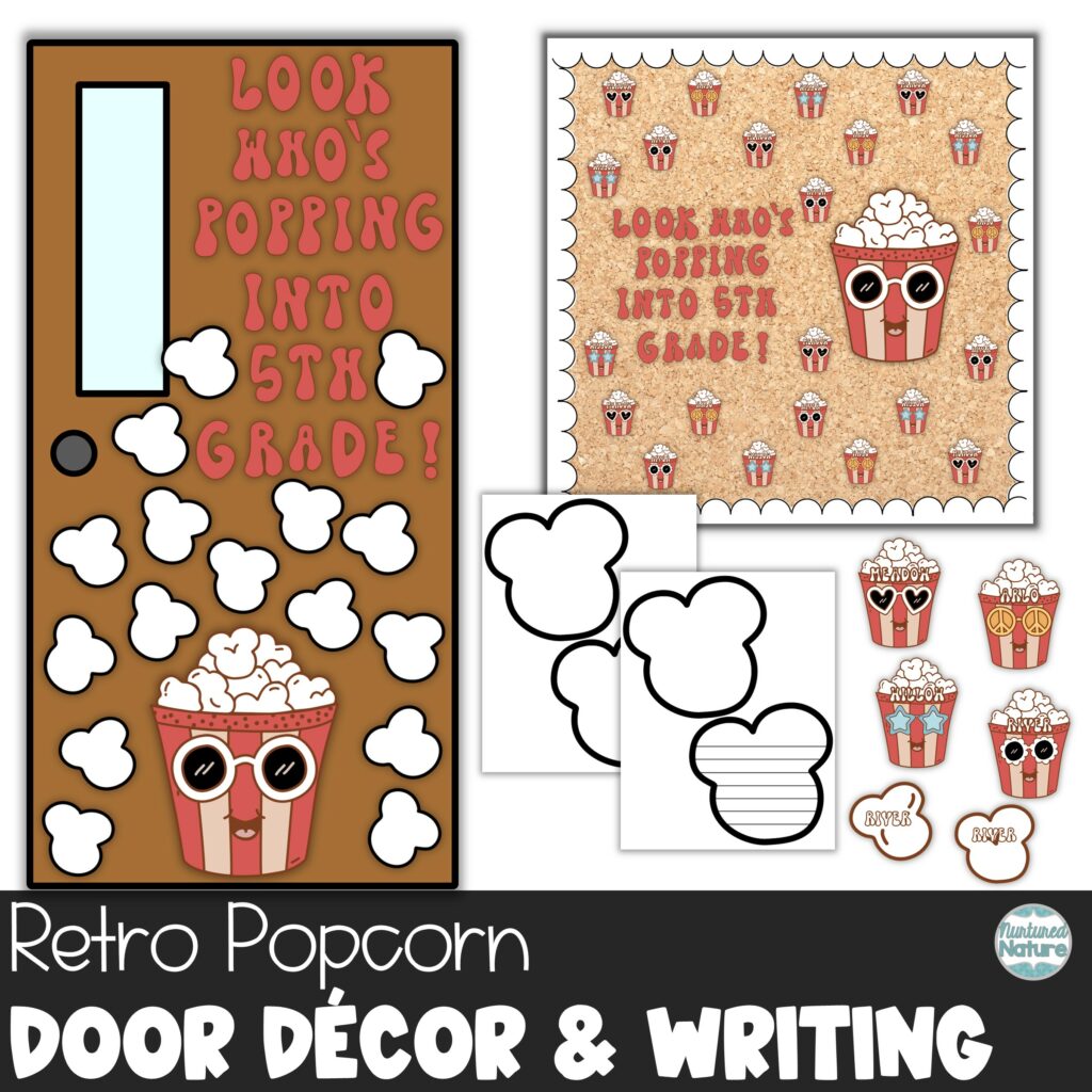 Retro Popcorn Back to School Bulletin Board or Door Decor with Editable ...