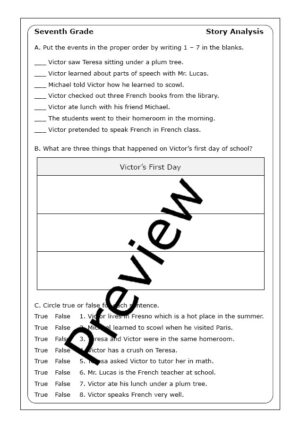Gary Soto "Seventh Grade" worksheets - Made By Teachers