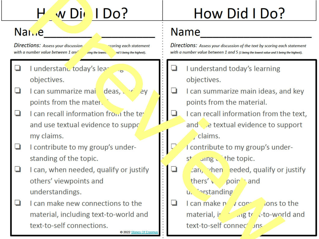 Student Self-Evaluation Form for Group Work: English Language Arts and ...