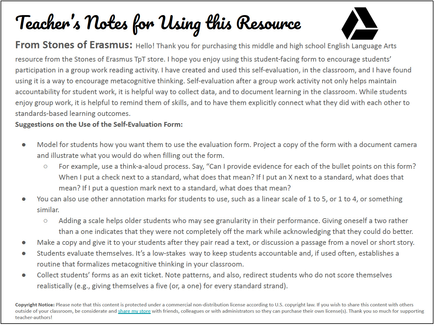 Student Self-Evaluation Form for Group Work: English Language Arts and ...